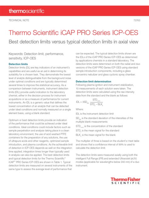 Icap Pro Series Icp Oes Detection Limits Pdf Detection Limit