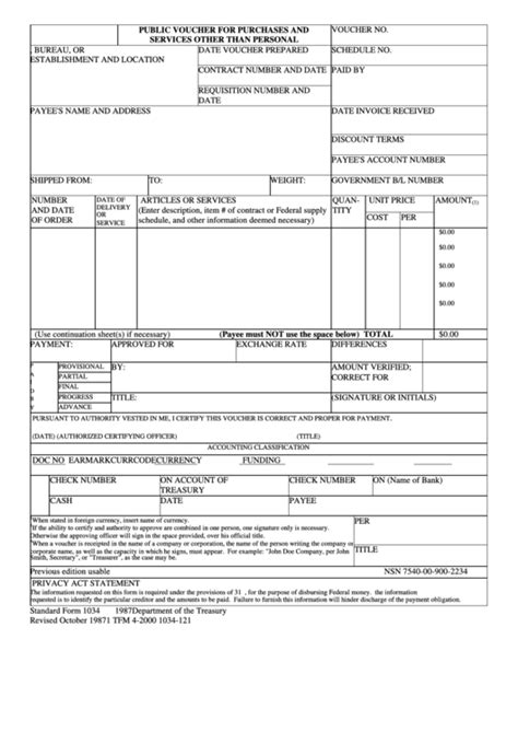 Public Voucher For Purchases And Services Other Than Personal Sf 1034 Printable Pdf Download
