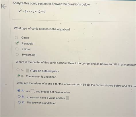 Solved Analyze This Conic Section To Answer The Questions