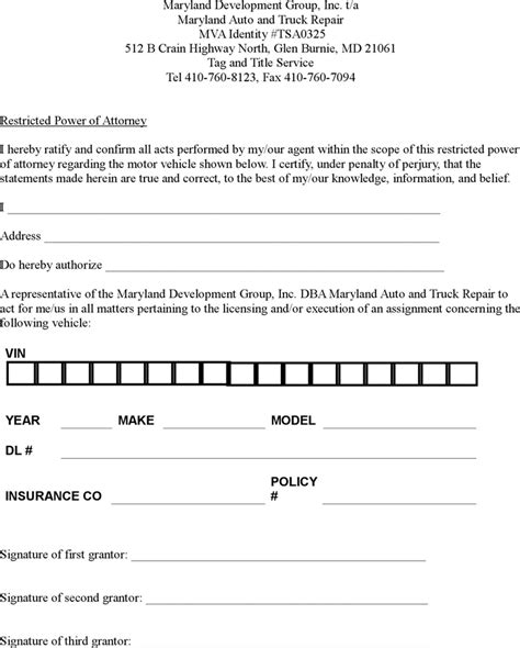 Free Maryland Restricted Power Of Attorney Form Pdf 26kb 1 Pages