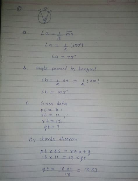 [solved] Properties Of Circles Inscribed Angle Tangent Chord A And 2 Course Hero