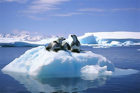 세 마리의 펭귄이 있는 푸른 빙산 구름 극지방 남극 배경 일러스트 및 사진 무료 다운로드 Pngtree