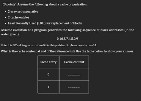 Solved Points Assume The Following About A Cache Chegg Com