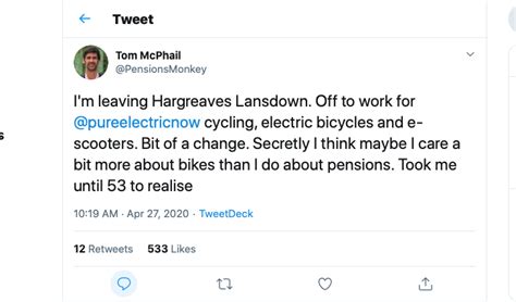 Tom Mcphail Quits Pensions For E Bikes Corporate Adviser