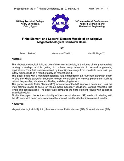 Pdf Finite Element And Spectral Element Models Of An Adaptive Magnetorheological Sandwich Beam
