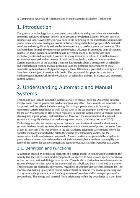 Pdf A Comparative Analysis Of Automatic And Manual Systems In Modern Technology