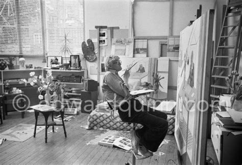 David Hockney Working On Self Portrait With Blue Guitar London 1977
