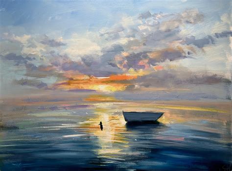 Craig Mooney Craig Mooney Days End 36x48 Sunset Dory Boat