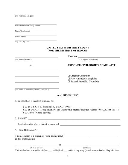 Us District Court Civil Complaint Form Civil Form 2026
