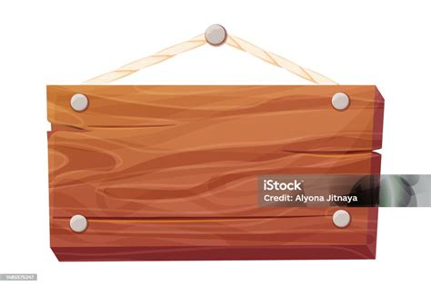 게임 메뉴 나무 프레임 흰색 배경에 격리된 만화 스타일의 널빤지를 매달아 밧줄로 질감을 가진 패널 Ui 자산 벡터 그림 0명에