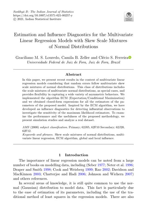 Pdf Estimation And Influence Diagnostics For The Multivariate Linear Regression Models With