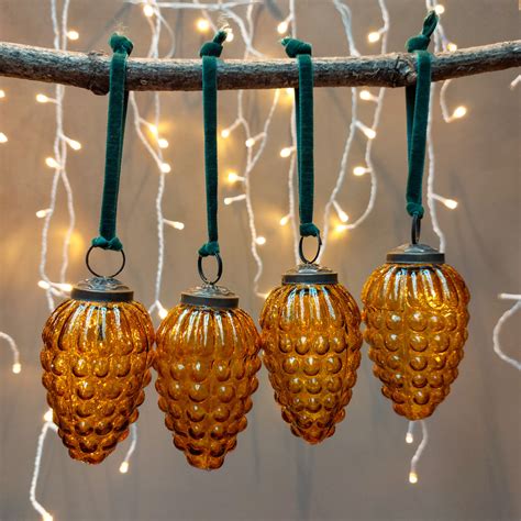 Angara Gold Handcrafted Bubble Recycled Glass Baubles Set Of 4 Anav