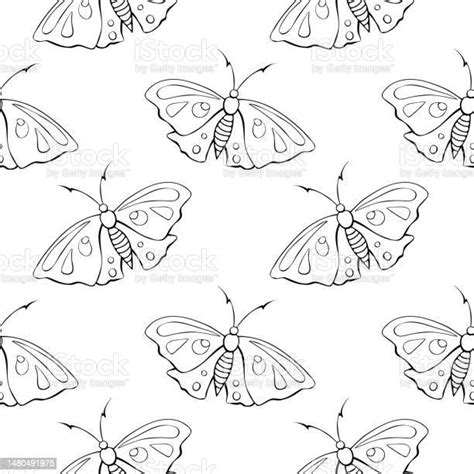 낙서 스타일의 귀여운 나비 윤곽선의 벡터 매끄러운 패턴 귀여운 만화 아름 다운 곤충입니다 자연 봄 여름 어린이 인쇄 고립 된 테마의 배경과 질감 0명에 대한 스톡 벡터 아트