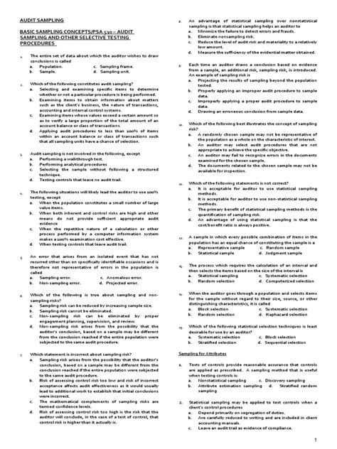 At Audit Sampling 1st Batch Marp Pdf Sampling Statistics