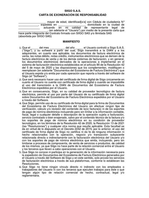Siigo Carta De Exoneracion Cd Pdf Factura