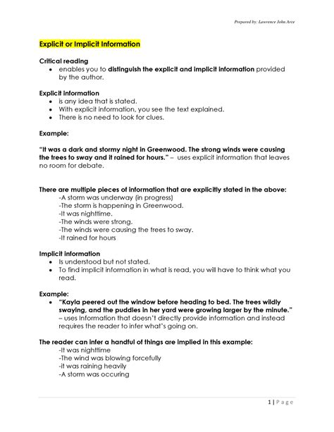 Explicit Or Implicit Information Prepared By Lawrence John Arce 1