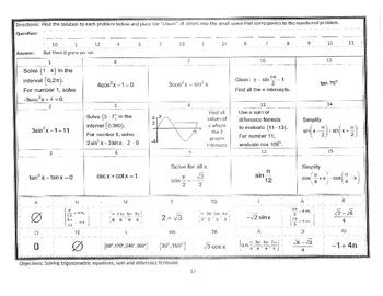 PreCalc NoCalc Mathacrostics Trigonometr Equations Sum And Difference For