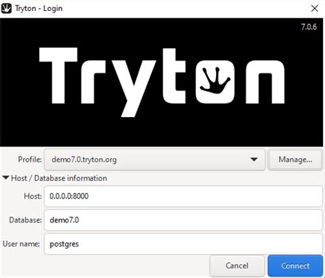 how to connect database with tryton server system administrator