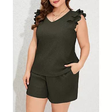 Womens Plus Size Pajama Set Lounge Set Short Sleeve Tops Loungewear