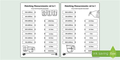 Matching Measurements Ml To L Ml To L Teacher Made