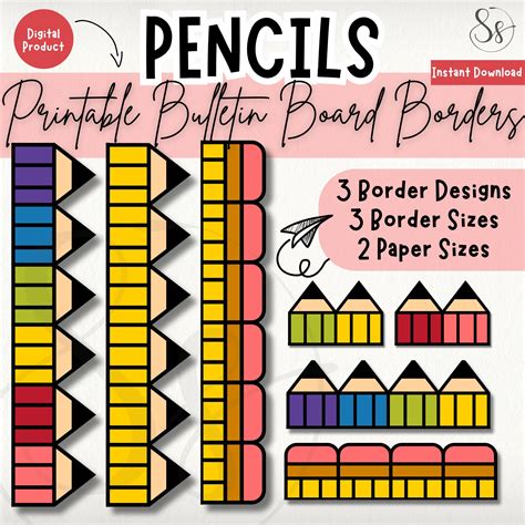 Pencils Printable Bulletin Board Borders Downloadable Digital Product