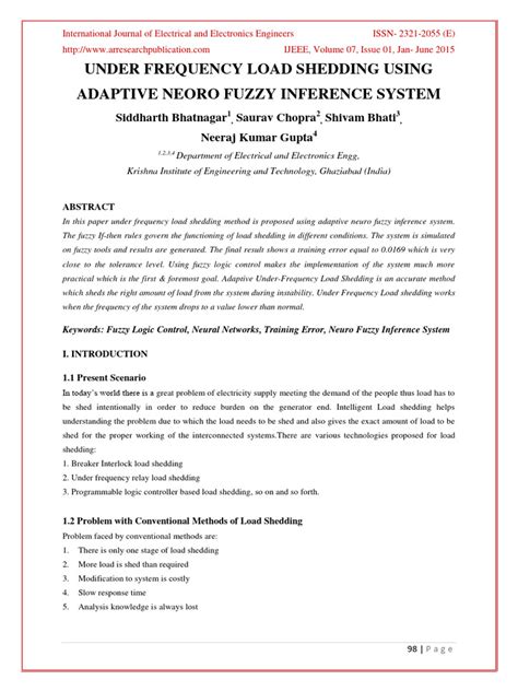 Under Frequency Load Shedding Using Pdf Fuzzy Logic Electricity