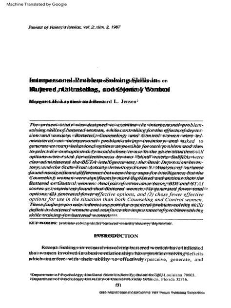 Interpersonal Problem Solving Skills In Pdf Depresión Estado De