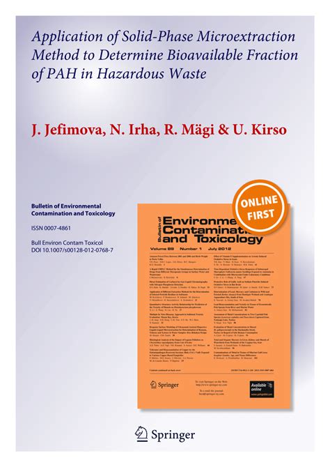 Pdf Application Of Solid Phase Microextraction Method To Determine