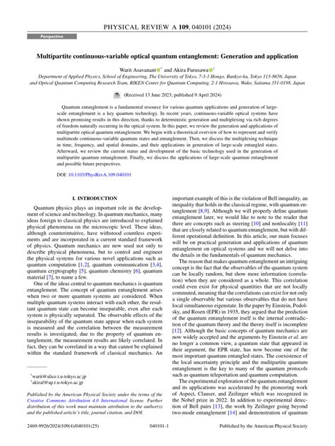Pdf Multipartite Continuous Variable Optical Quantum Entanglement