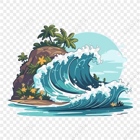 해변 파도 벡터 만화 클립 아트 상표 Png 일러스트 무료 다운로드 Lovepik