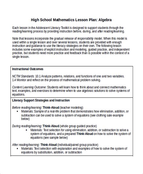 Lesson Plan In Mathematics Secondary