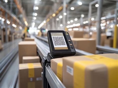 Barcode Scanner On Conveyor Belt In Warehouse Premium Ai Generated Image