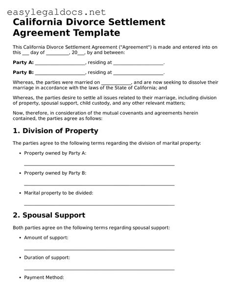 Free California Divorce Settlement Agreement Forms — Download Pdf Template