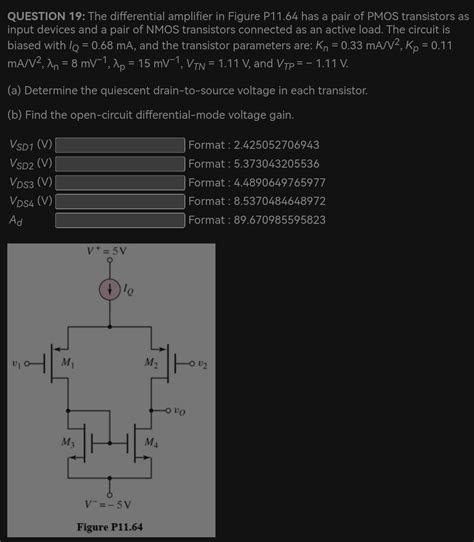 Design A Mosfet Differential Amplifier With Active Load As Shown In Th