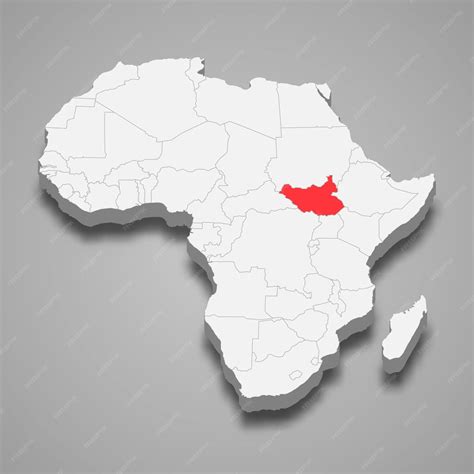 아프리카 3d 지도 남수단 내의 국가 위치 프리미엄 벡터