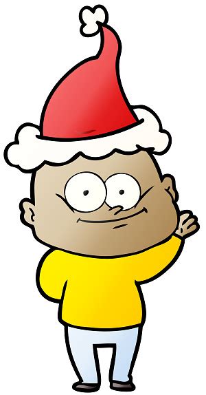 산타 모자를 쓰고 쳐다보는 대머리 남자의 손으로 그린 그라데이션 만화 그라데이션에 대한 스톡 벡터 아트 및 기타 이미지 그라데이션 낙서 드로잉 남자 Istock