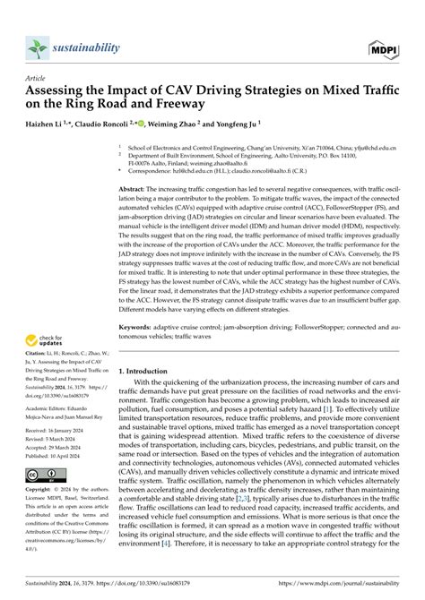 Pdf Assessing The Impact Of Cav Driving Strategies On Mixed Traffic On The Ring Road And Freeway