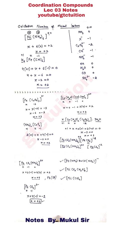 Coordination Compounds Lecture 02 And 03 Notes