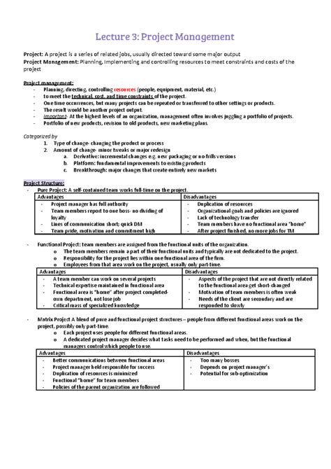 Lecture 3 Extra Notes Project Management Lecture 3 Project Management Project A Project Is A