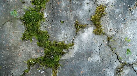 Green Moss Growing In Cracks Of A Gray Concrete Surface Premium Ai