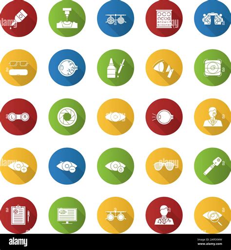 Oftalmología Diseño Plano Larga Sombra Glifo Conjunto De Iconos
