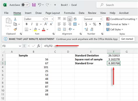 how to calculate standard error in excel