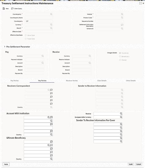 Settlement Instructions Maintenance