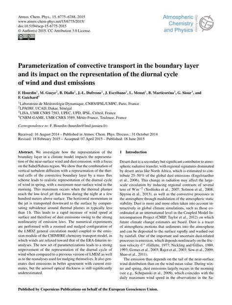 Pdf Parametrization Of Convective Transport In The Boundary Layer And
