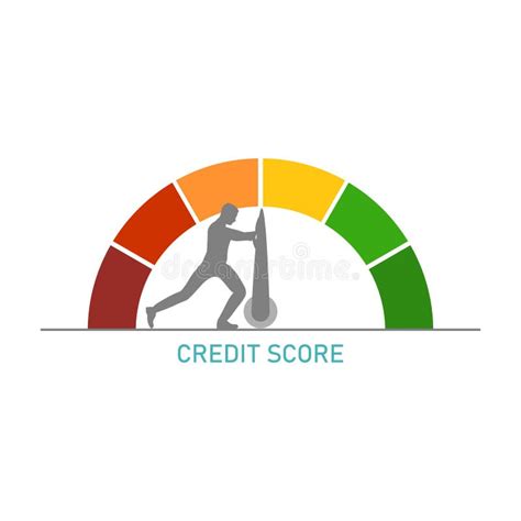 Man Pushes Credit Score Arrow Gauge Speedometer Indicator With Color Levels Measurement From