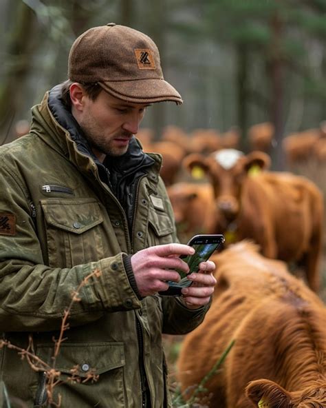 A Farmer Using Mobile App Background Premium Ai Generated Image