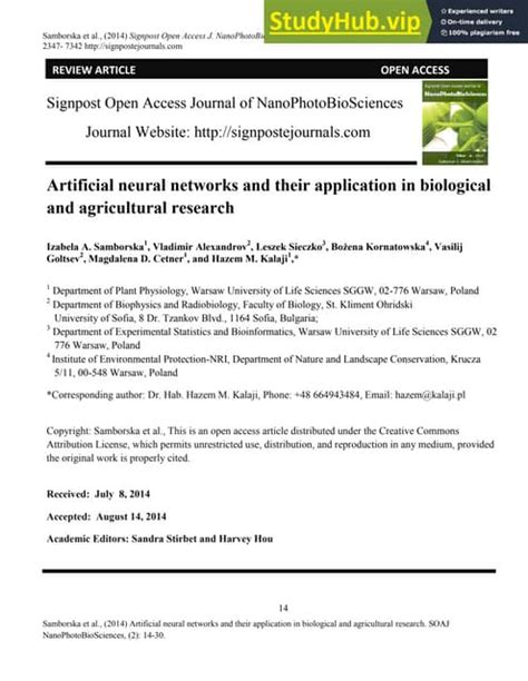 Artificial Neural Networks And Their Application In Biological And Agricultural Research Pdf