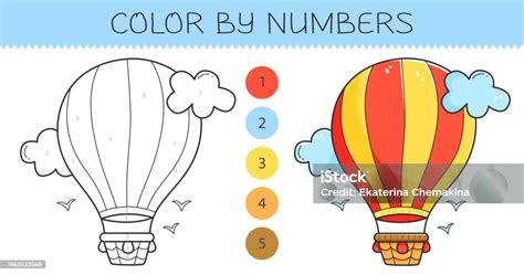 비행선과 아이들을위한 숫자 색칠 공부 책으로 색칠하십시오 색칠하기 위한 예가 있는 귀여운 만화 에어칩이 있는 색칠 공부 페이지 흑백 및 컬러 버전 벡터 그림입니다 0명에