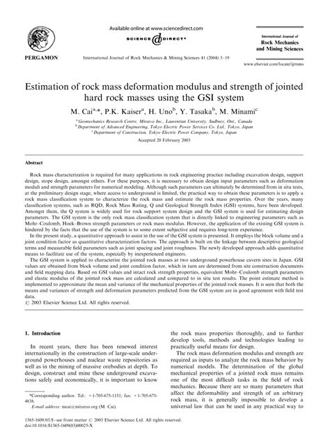 pdf estimation of rock mass deformation modulus and strength of jointed hard rock masses using