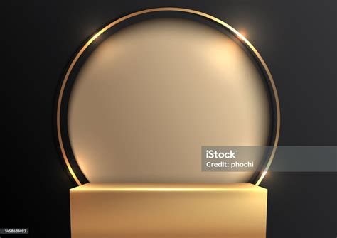 3d 현실적인 럭셔리 스타일 황금 연단 플랫폼 받침대 스탠드 골드 서클 프레임 배경 검은 배경 0명에 대한 스톡 벡터 아트 및